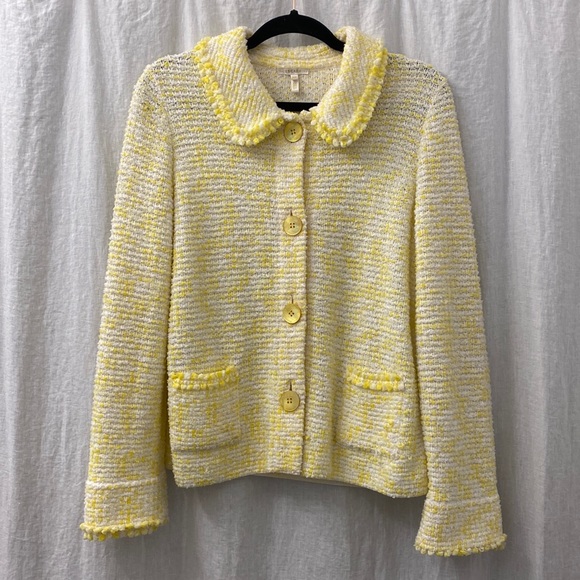 Escada | Jackets & Coats | Escada Woven White And Yellow Blazer Size 36 ...